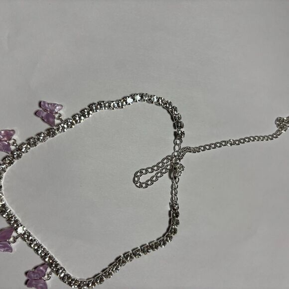 Jewelry | Boutique Nwt Silver Rhinestone Purple Butterfly Choker ...